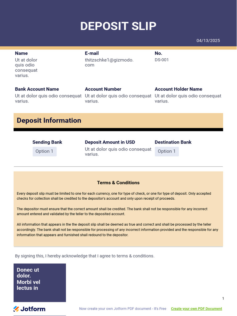 Deposit Slip | PDF