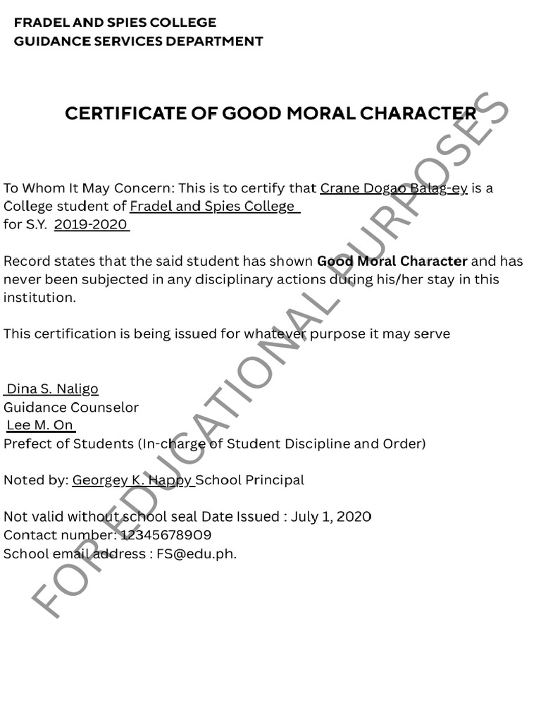 GOOD MORAL Template | PDF
