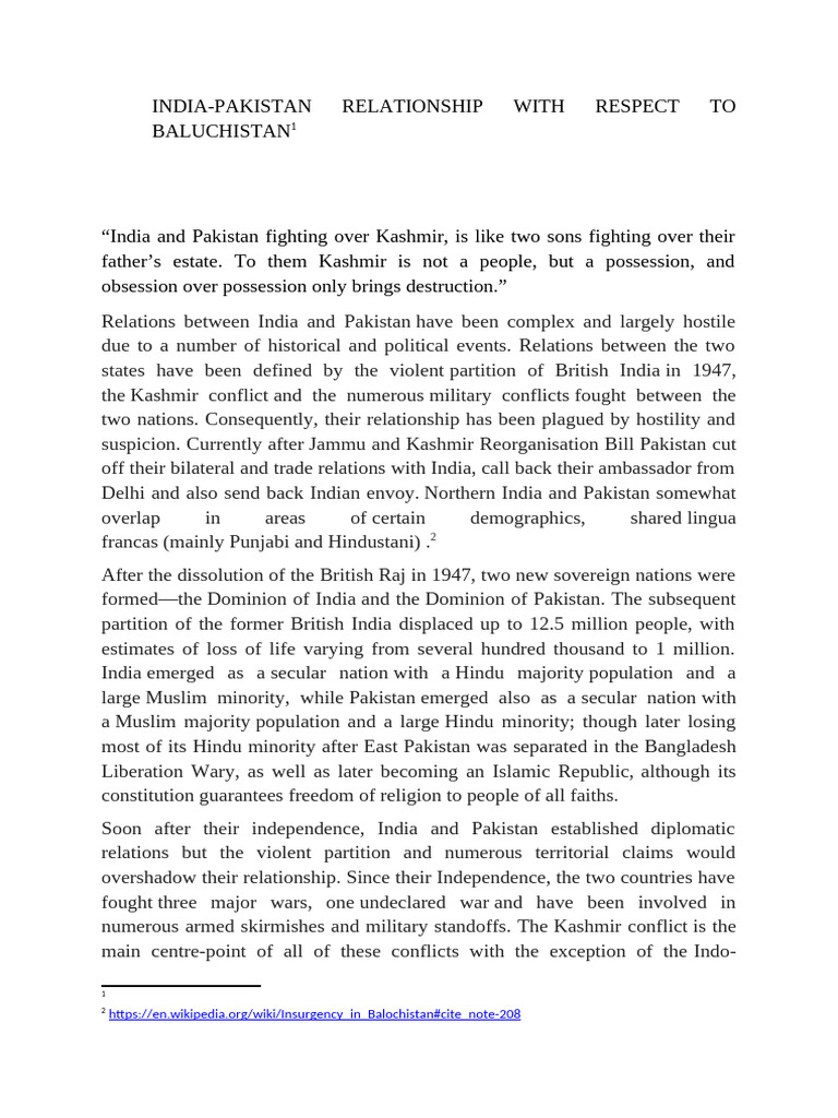 India-Pakistan Conflict Overview | PDF | Partition Of India | India ...