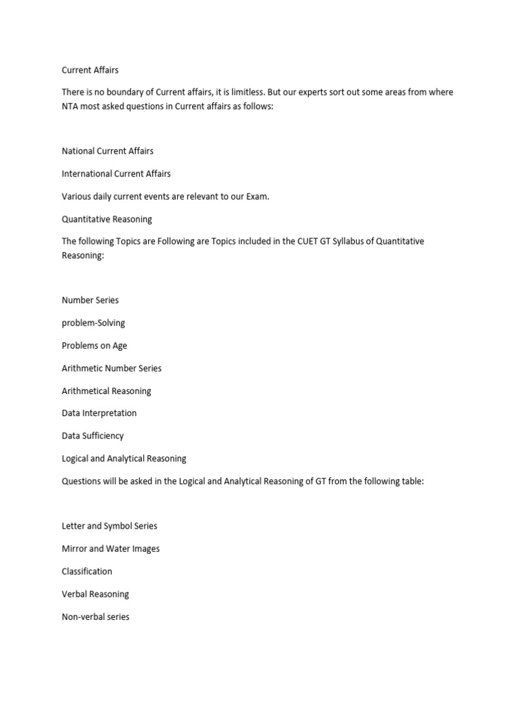 CUET 2025 GAT Syllabus Overview | PDF