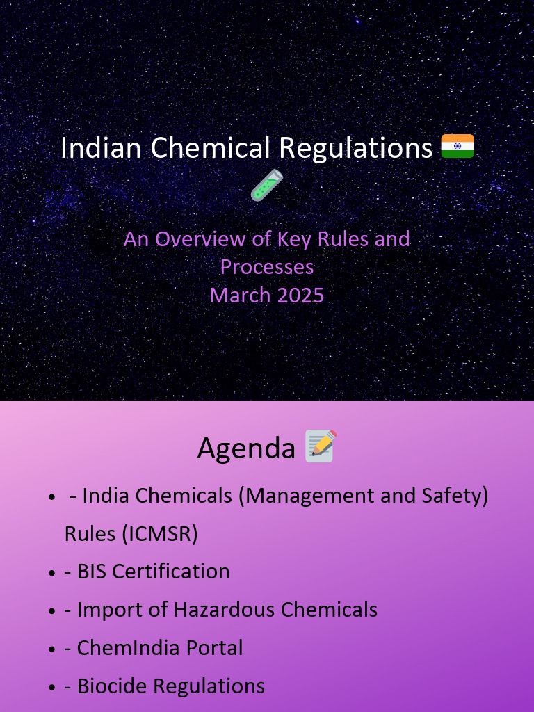 Indian Chemical Regulations LinkedIn PPT - PPTX 20250413 114307 0000 | PDF