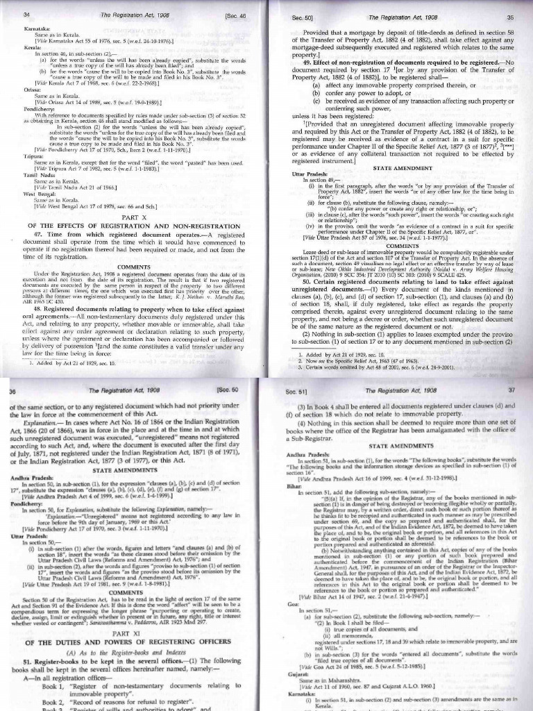 The Registration Act 1908 - (BARE ACT) PART-6 | PDF