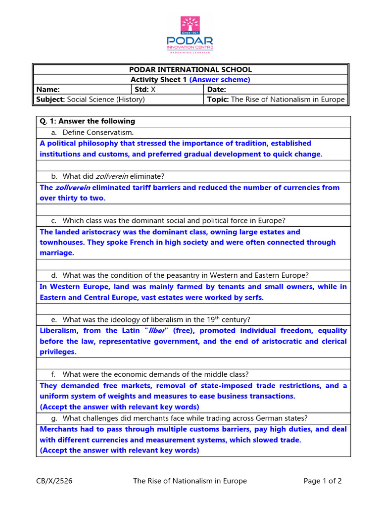AS - Activity Sheet1 - CB - X - SSC - The Rise of Nationalism in Europe ...