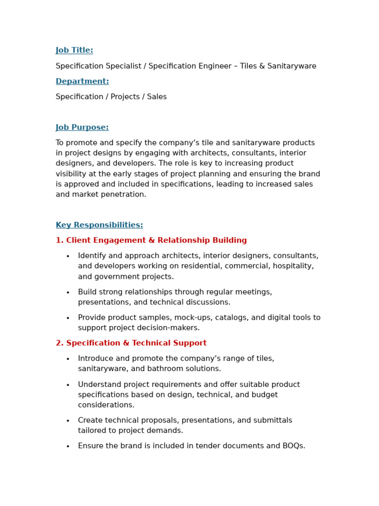 Specification - KSA Job Description English & Arabic | PDF