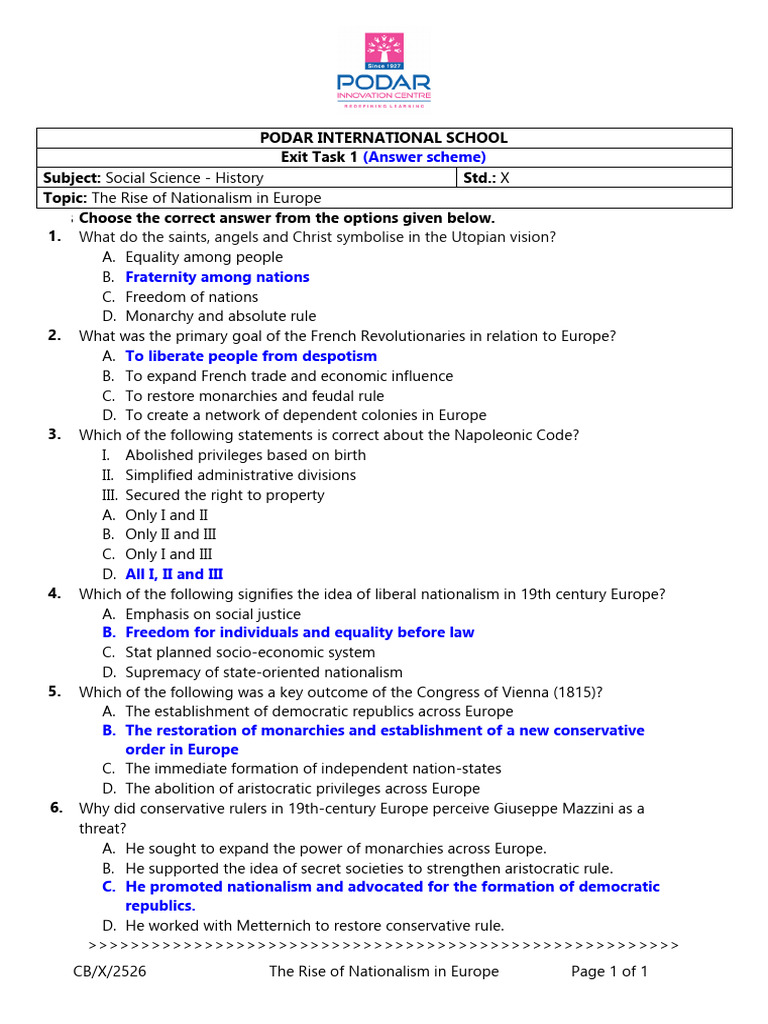 Rise of Nationalism in Europe Quiz | PDF