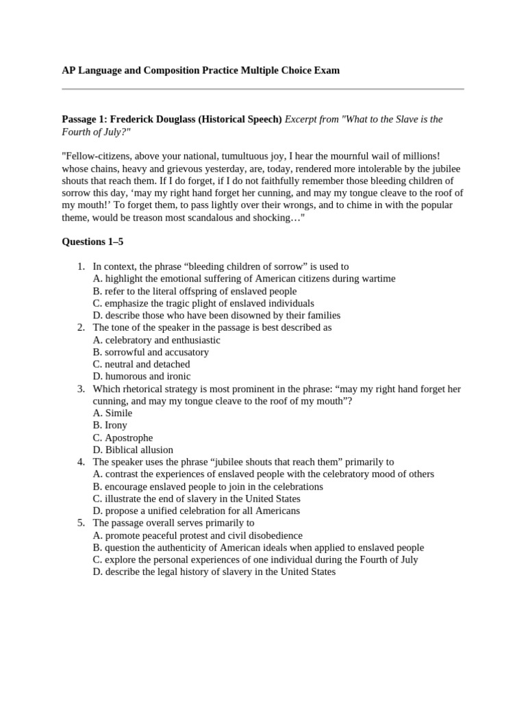 AP Language and Composition Practice MCQ 2 | PDF