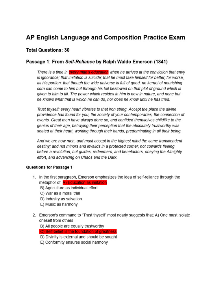 Copy of AP English Language and Composition Practice Exam 2 | PDF