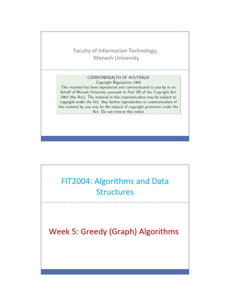 FIT2004 Week 5: Greedy Algorithms | PDF | Vertex (Graph Theory ...