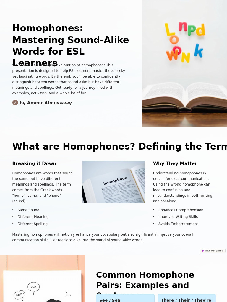 Homophones Mastering Sound Alike Words For ESL Learners | PDF | English ...