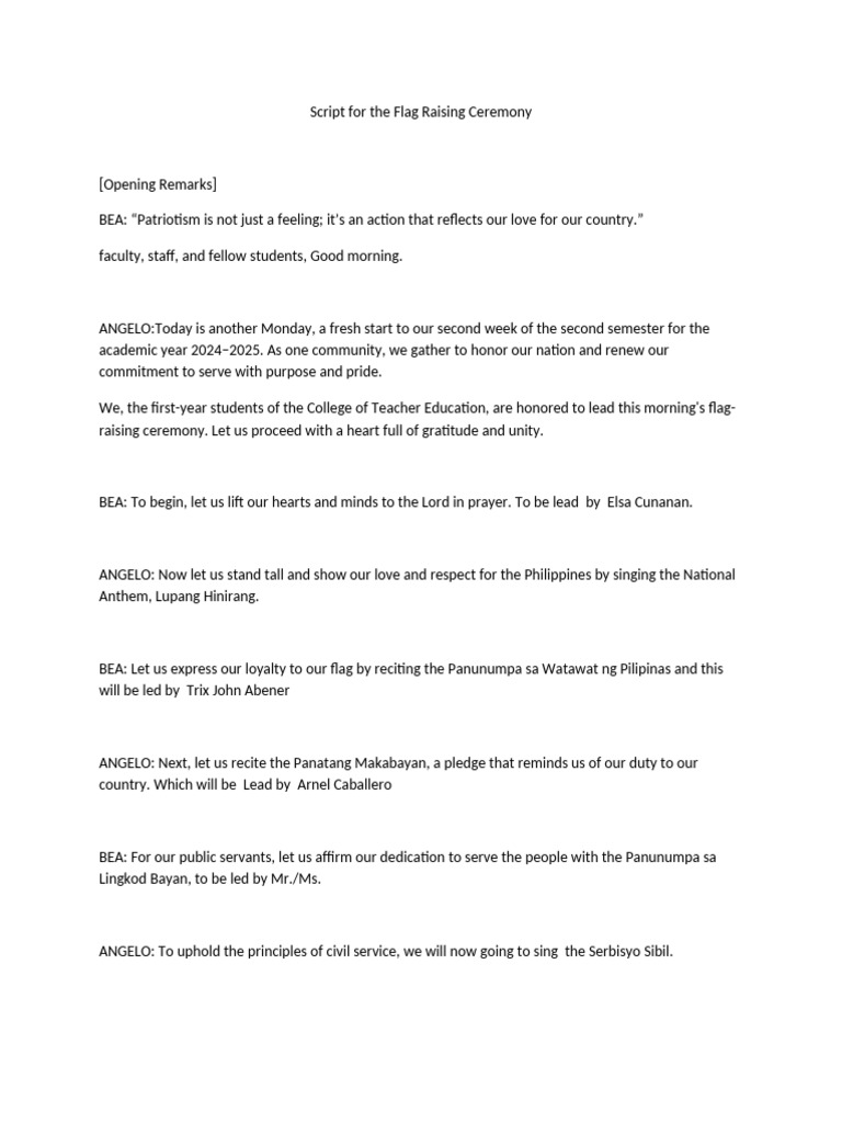 Flag Raising Ceremony Script | PDF