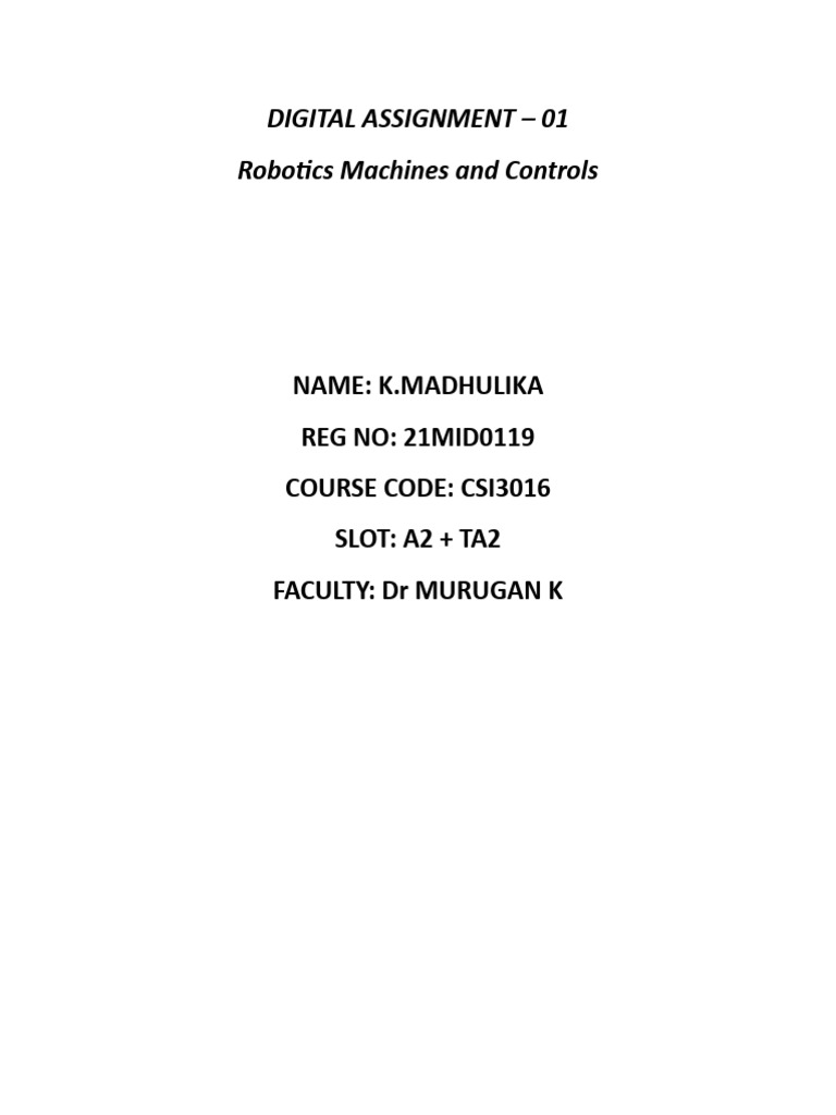 Digital Assignment - 01 Robotics Machines and Controls | PDF | Genetic Algorithm | Robotics