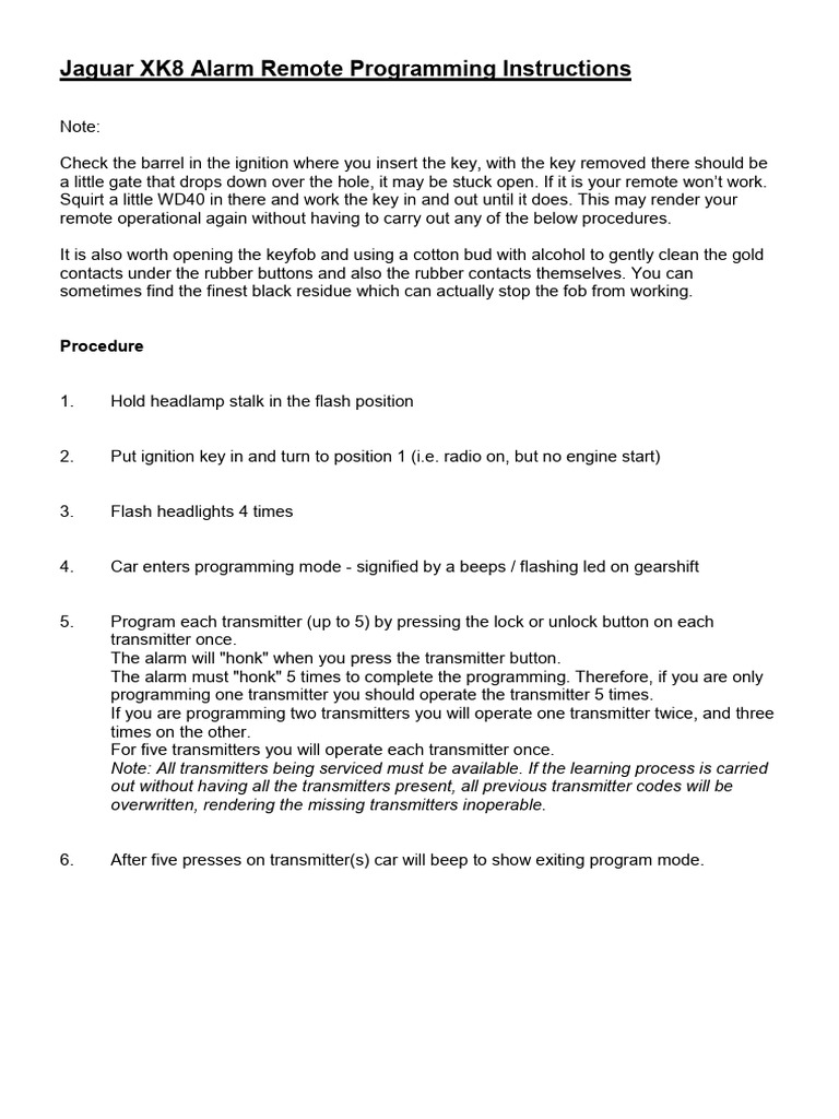 XK8 Alarm Remote Programming | PDF