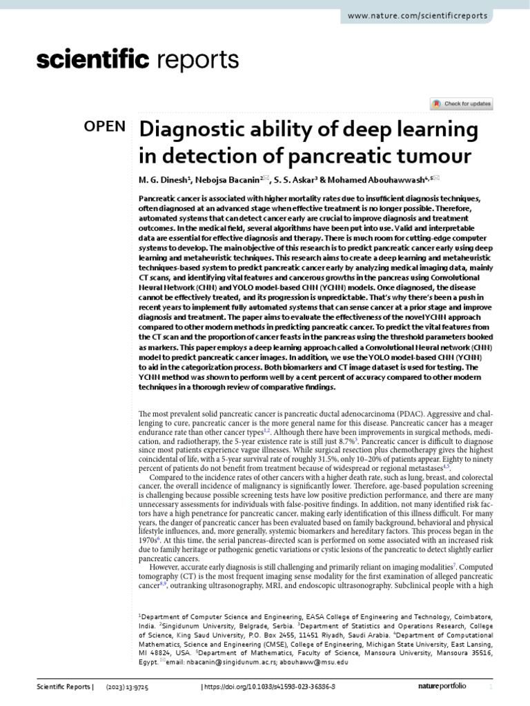 Diagnostic Ability of Deep Learning in Detection of Pancreatic Tumour ...