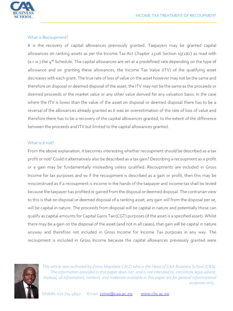 CBS - Tax Treatment of Recoupments | PDF | Taxes | Income Tax