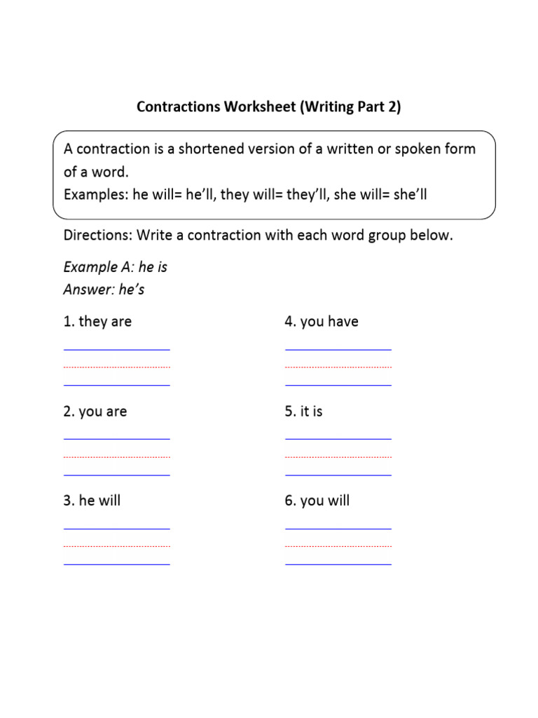 Contractions Writing P 2 Beginner | PDF
