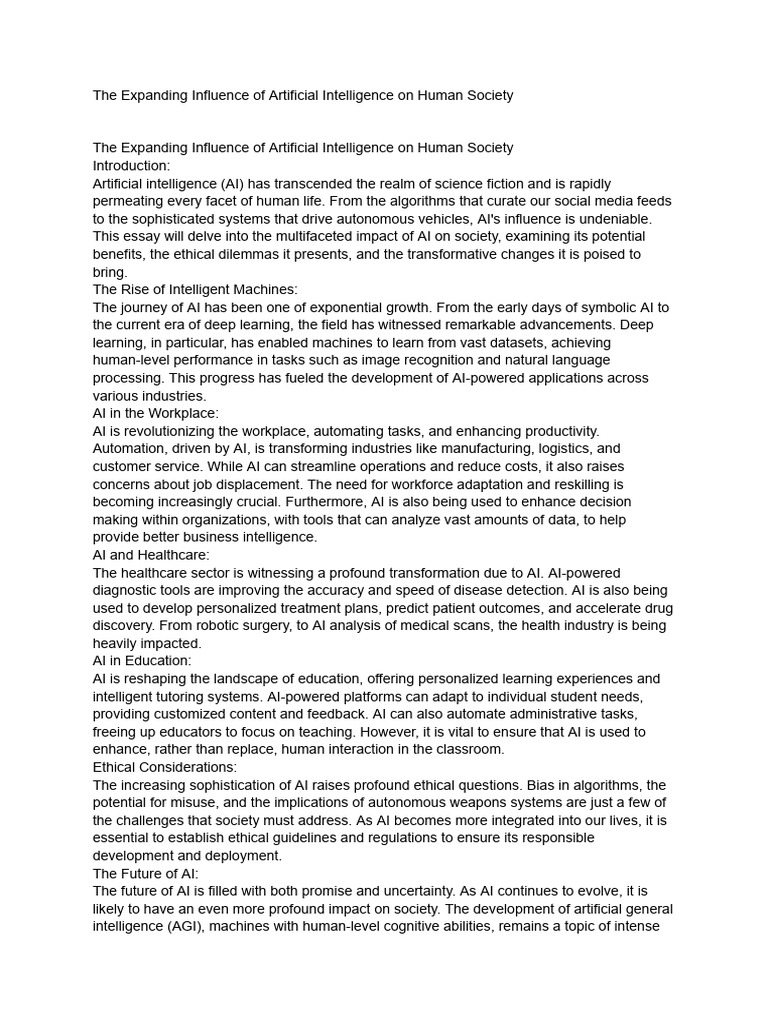 The Expanding Influence of Artificial Intelligence On Human Society ...