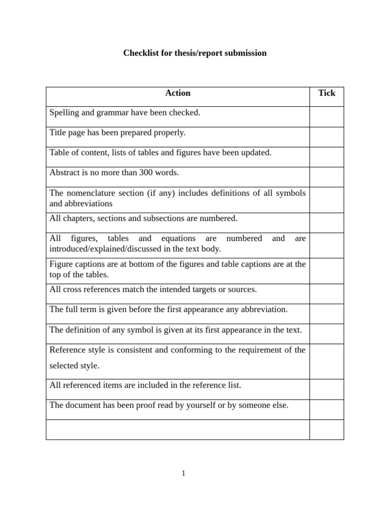 Thesis Submission Checklist | PDF