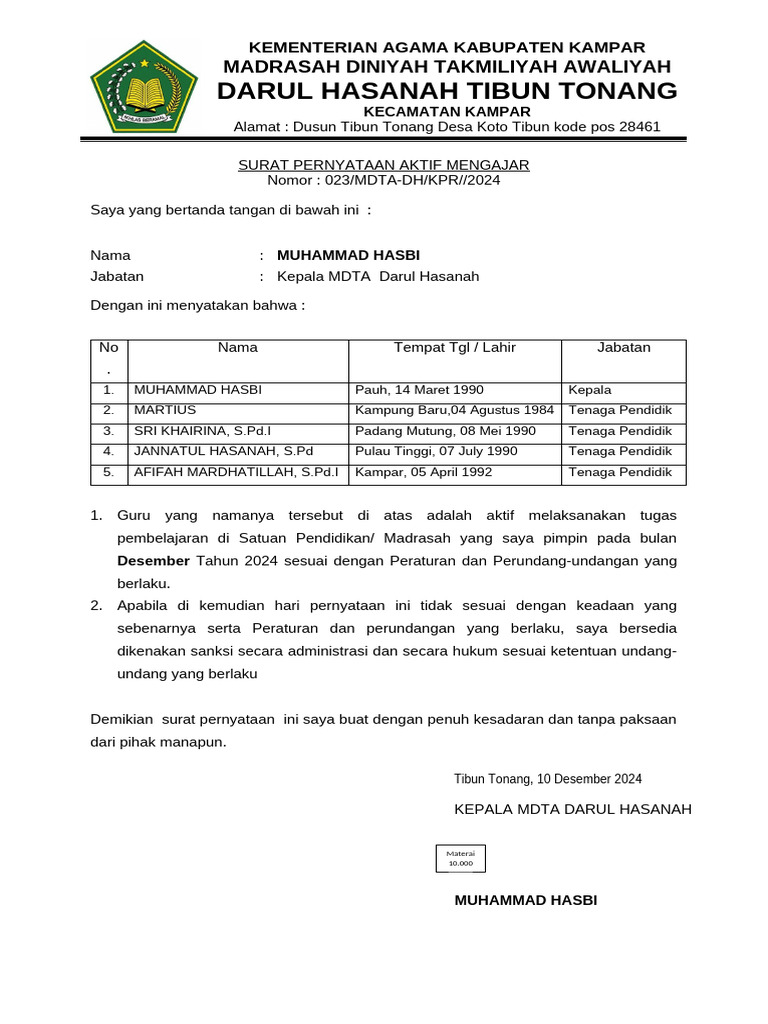 Surat AKTIF MDA | PDF
