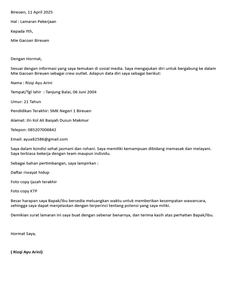 Surat Lamaran Ilham - Docx - 20250411 - 101544 - 0000 | PDF