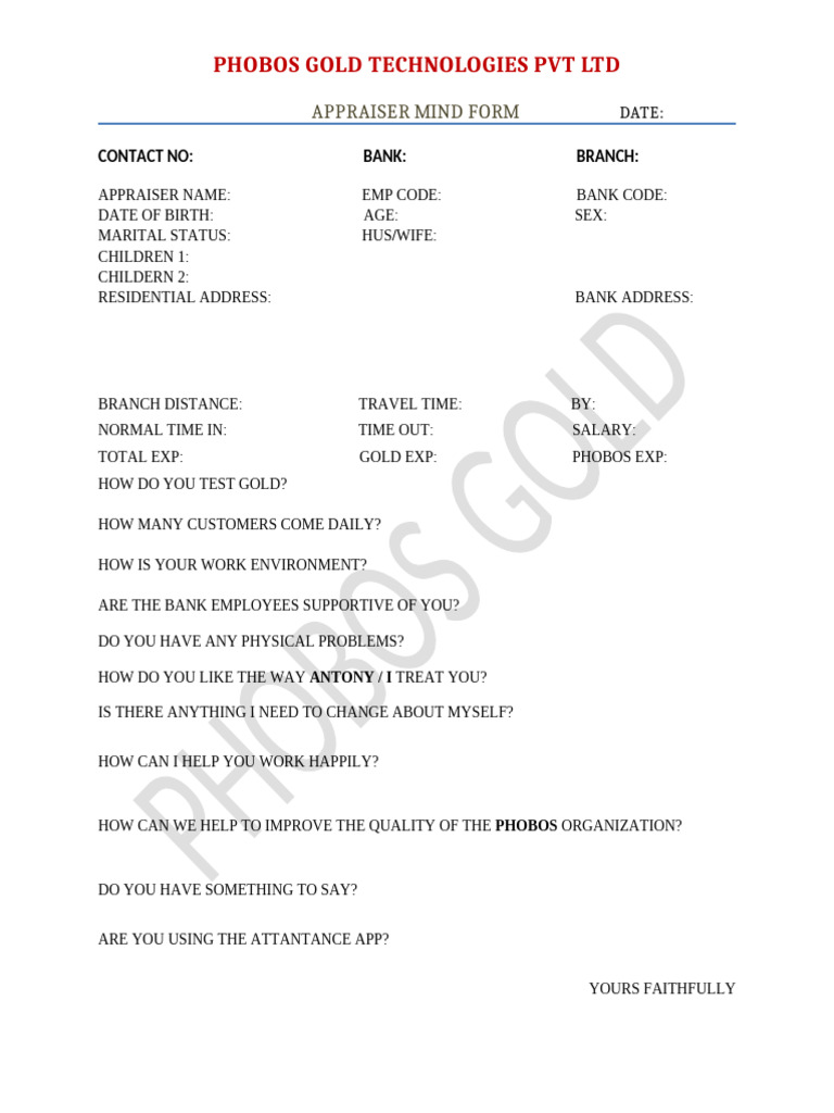 Appraiser Mind Form | PDF