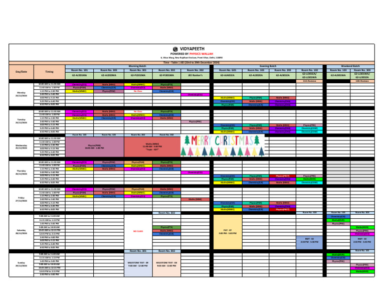 JEE - Time - Table - Week 52 - 23rd To 29th December 2024 | PDF