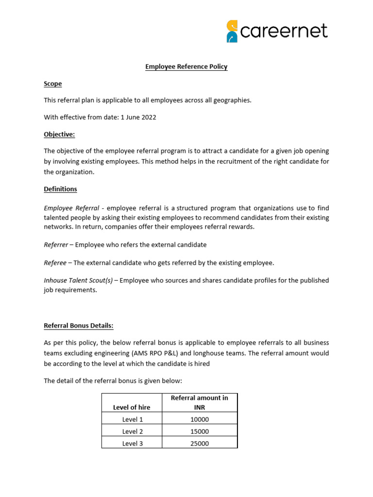 Employee Reference Policy - 1654238620 | PDF | Recruitment | Employee ...