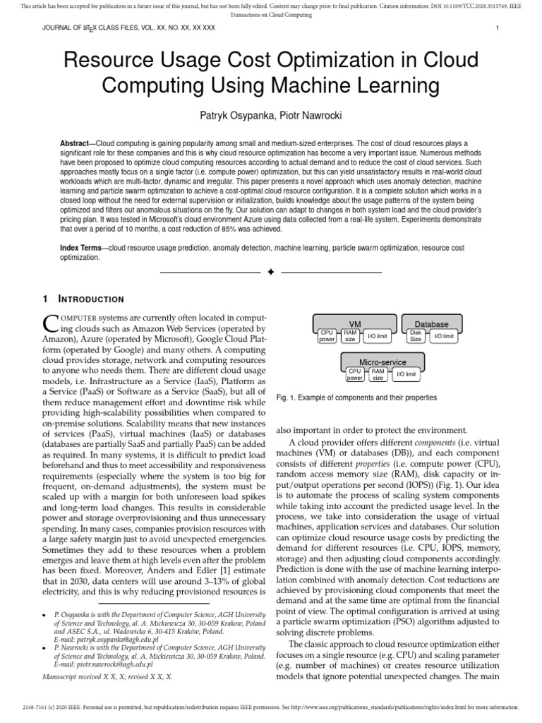 Resource Usage Cost Optimization in Cloud Computing Using Machine Learning | PDF | Machine ...