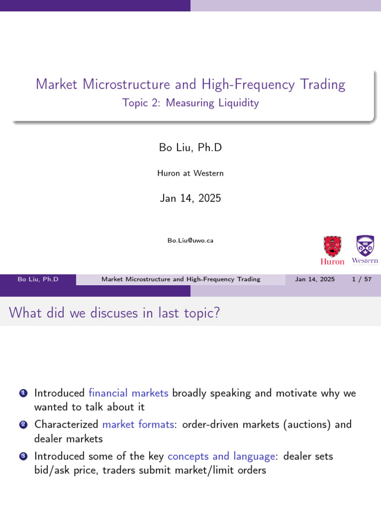 Topic2 - Measuring Liquidity | PDF | Market Liquidity | High Frequency ...