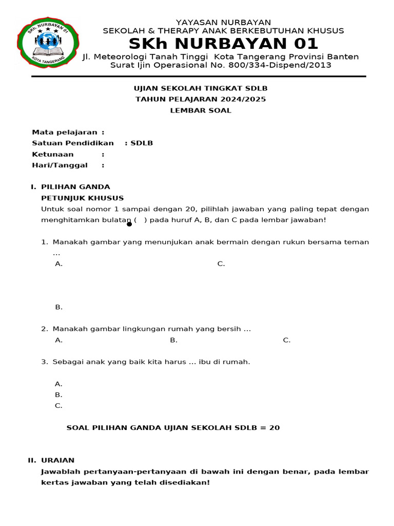 FORMAT SOAL US SDLB-1 | PDF