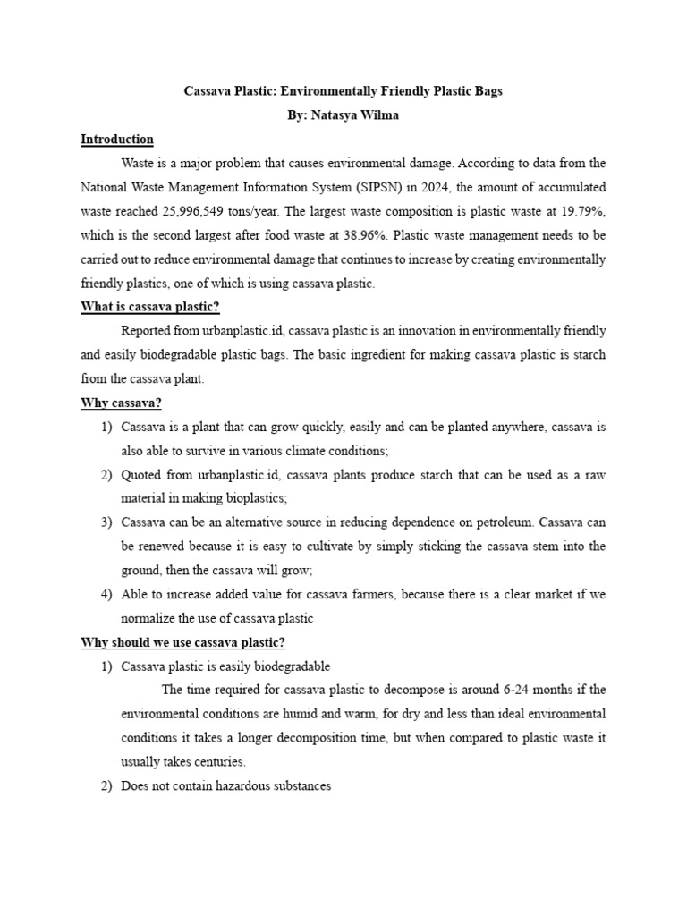 Natasya Wilma_Cassava Plastic, Environmentally Friendly Plastic Bags ...