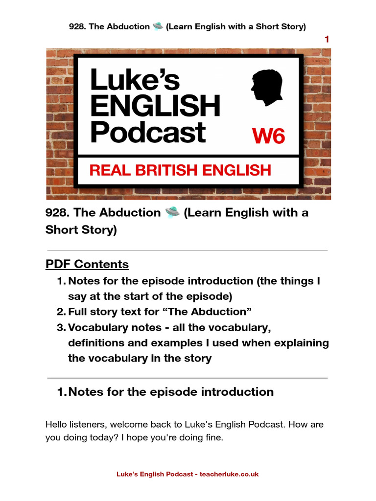 The Abduction Learn English With A Short Story 1 1 | PDF | English Language | Linguistics