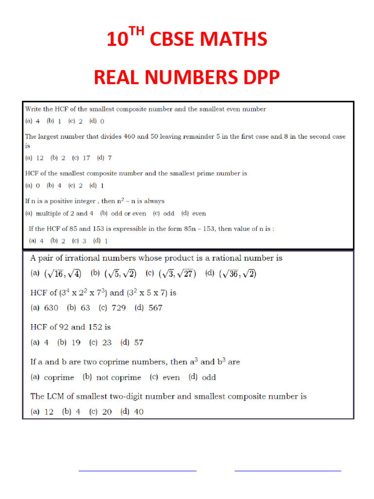 10TH Cbse Maths Real Numbers Practice Answers | PDF