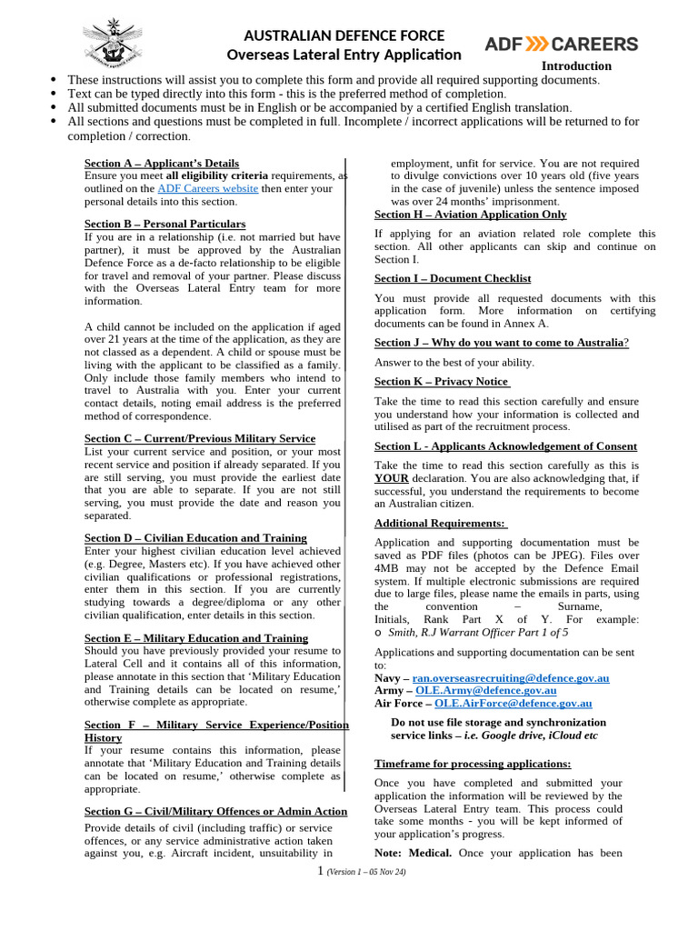 ADF Overseas Lateral Entry Application Guide | PDF | Australian Defence ...