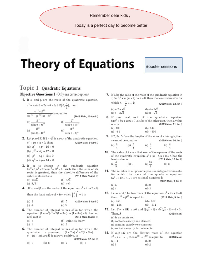 Quadratic Equations Booster Sessions | PDF | Equations | Quadratic Equation