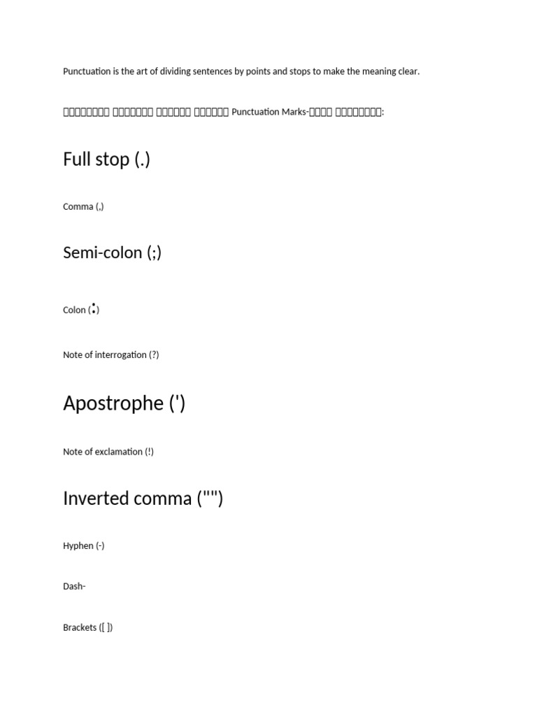 Punctuation is the art of dividing sentences by points and stops to ...