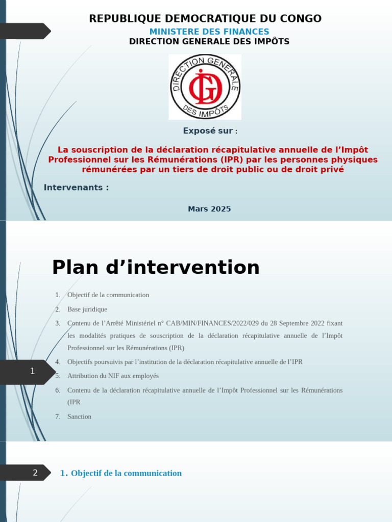 Plan D'intervention Recap Power Point Version Finale | PDF | Impôts | Salaires