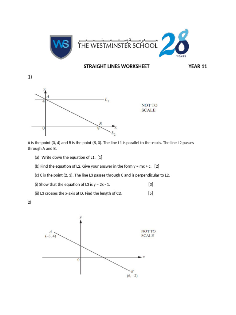 Revision Worksheet Straight Lines | PDF