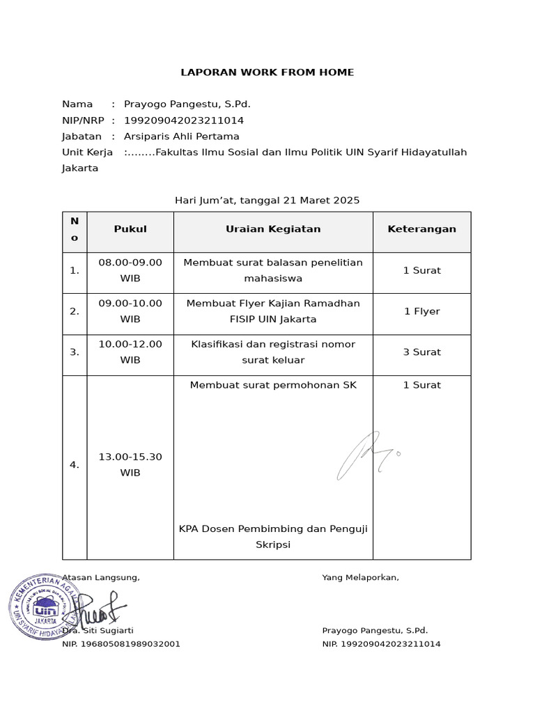 Form Laporan WFH | PDF