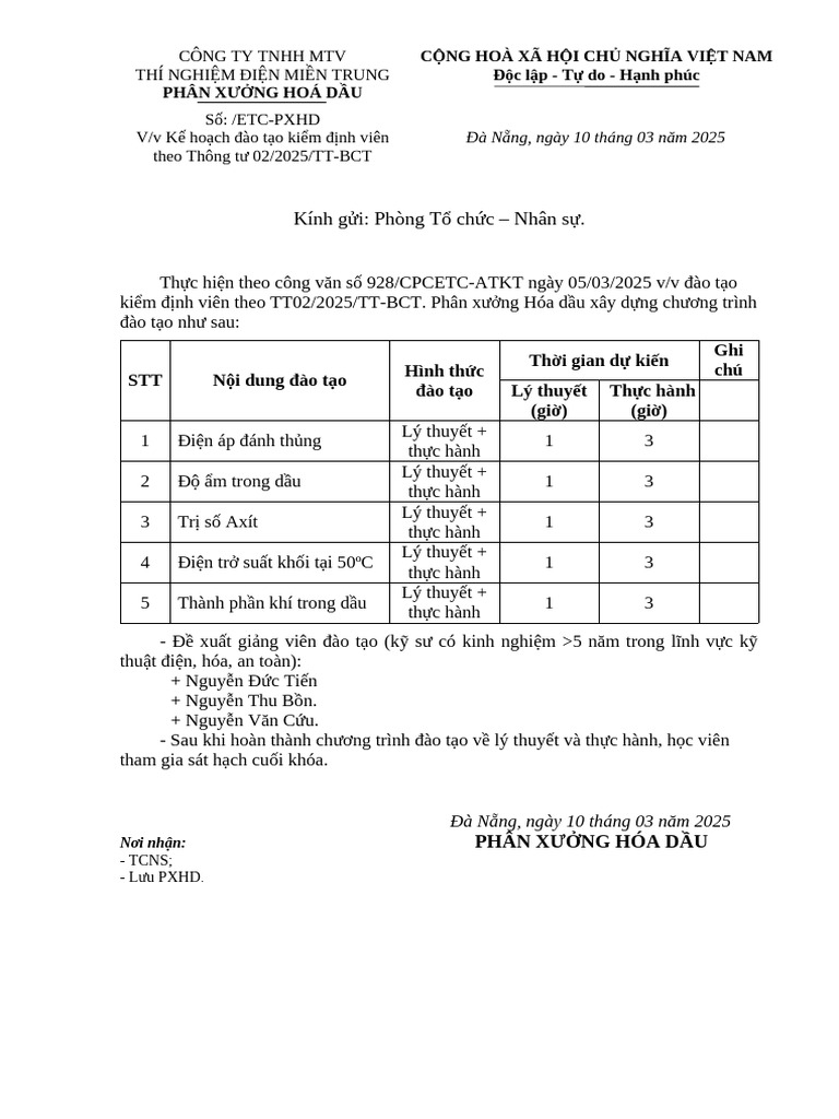 Ke hoach dao tao KDV 2025 | PDF