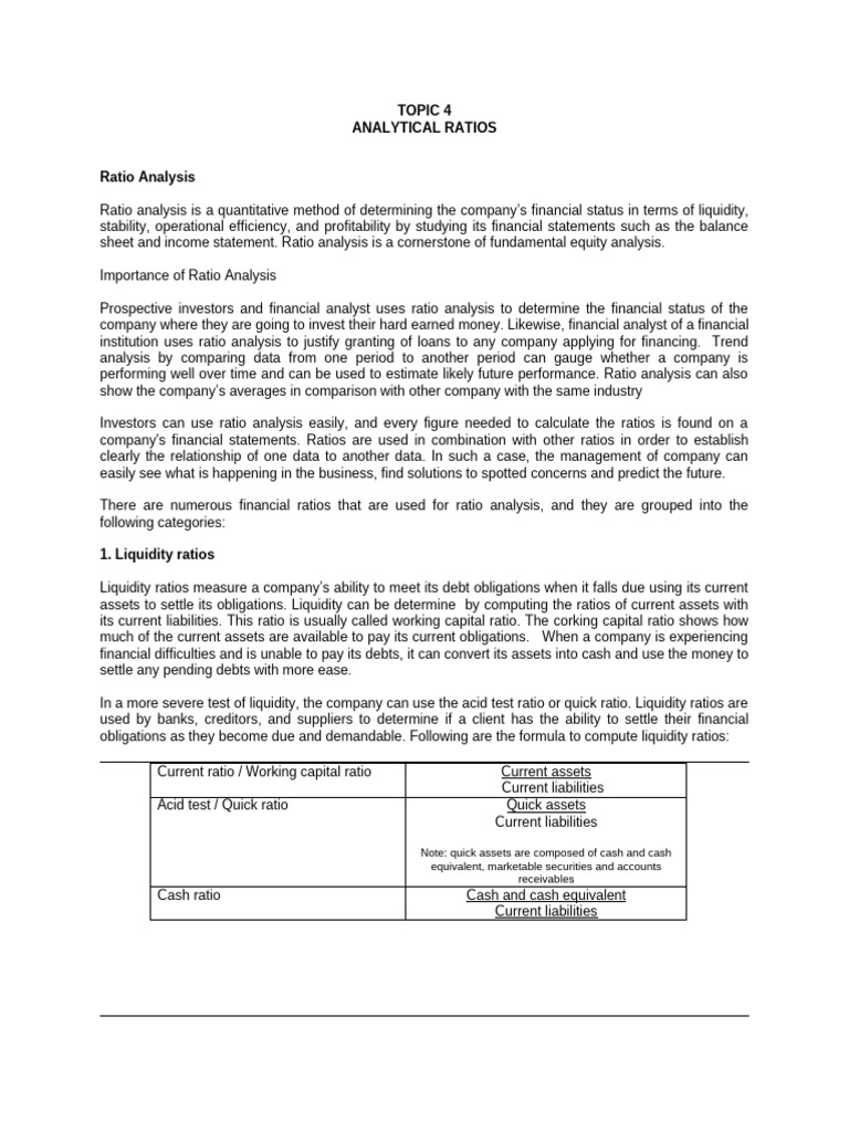 Topic 3 Ratio Analysis | PDF | Revenue | Equity (Finance)