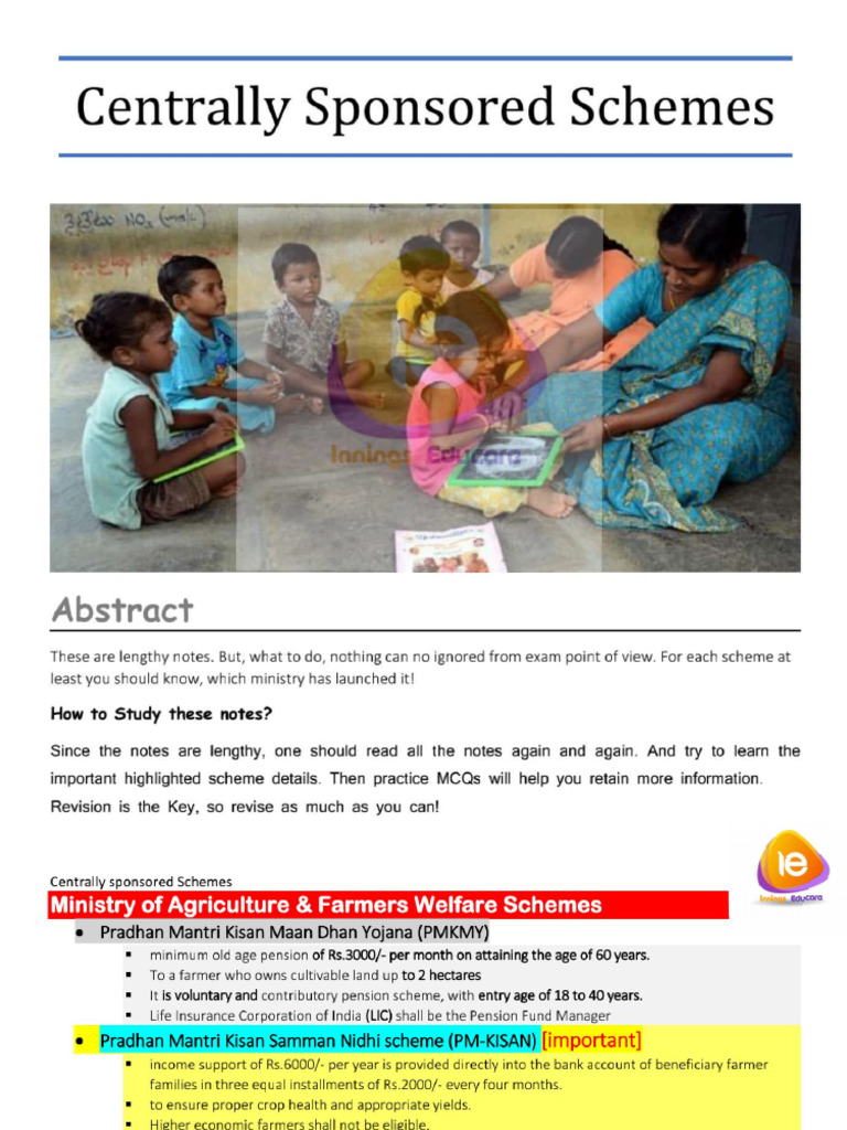 Central Sponsored Schemes | PDF