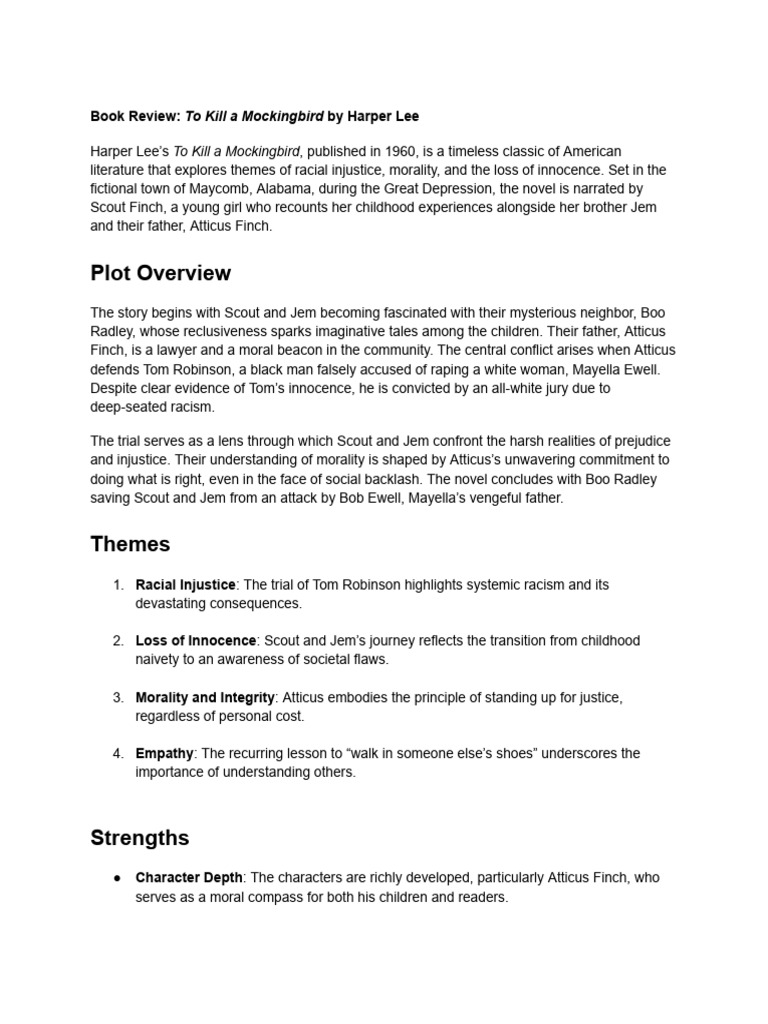 Book Review - To Kill A Mockingbird by Harper Lee | PDF | To Kill A ...