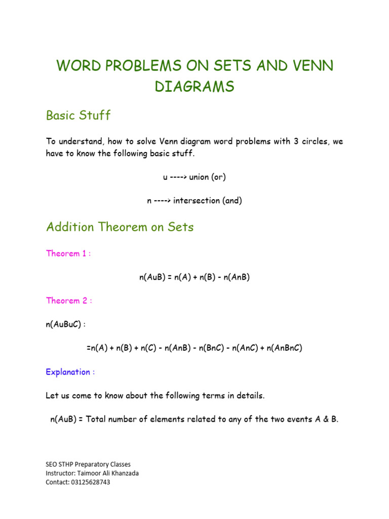 Word Problems On Sets and Venn Diagrams | PDF | Mathematics