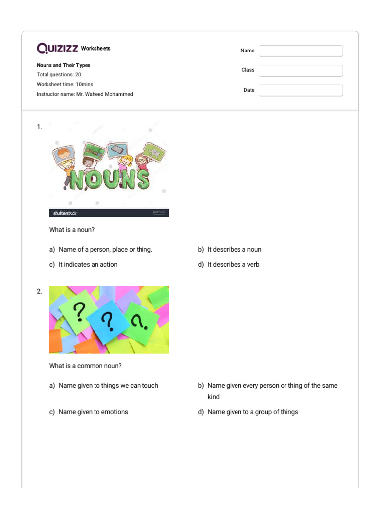 Noun Types Worksheet and Quiz | PDF | Noun | Language Mechanics