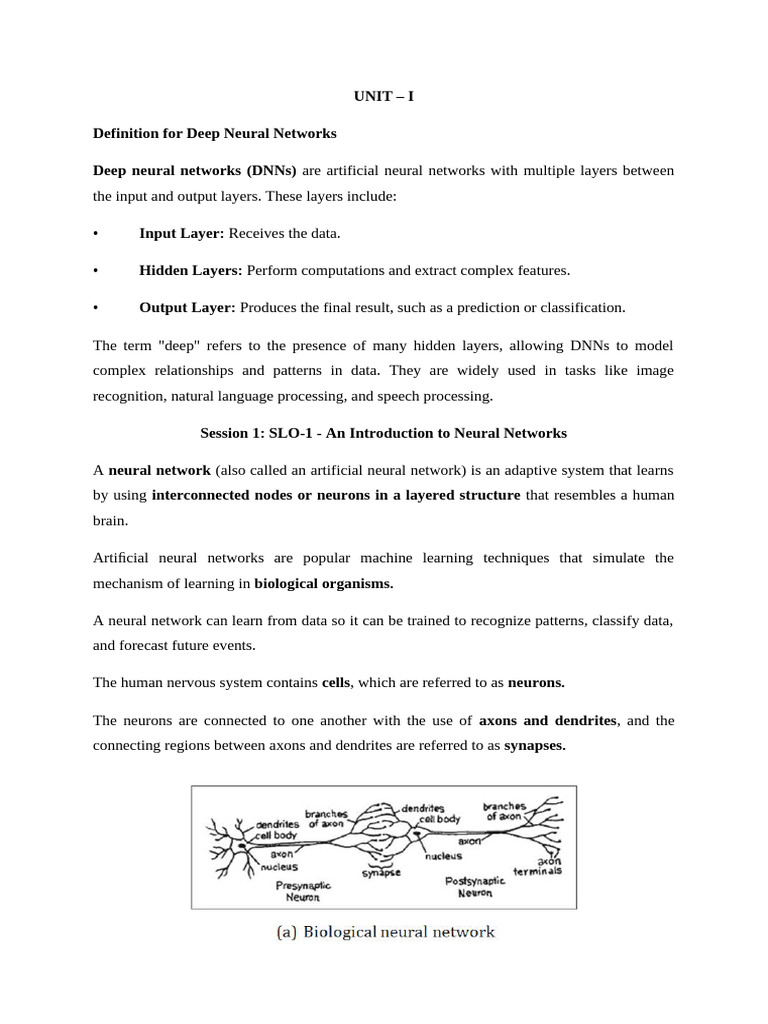 UNIT I-PGI20C05J-Deep Neural Networks | PDF | Deep Learning | Neuron