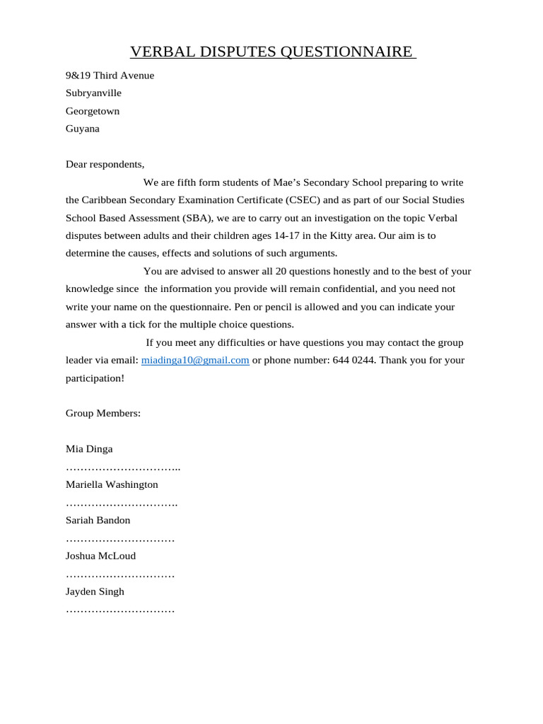 Ss Sba Questionnaire-1 | PDF | Feeling | Emotions