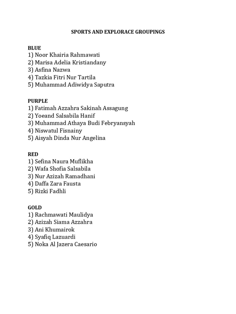 Sports and Explorace Grouping | PDF