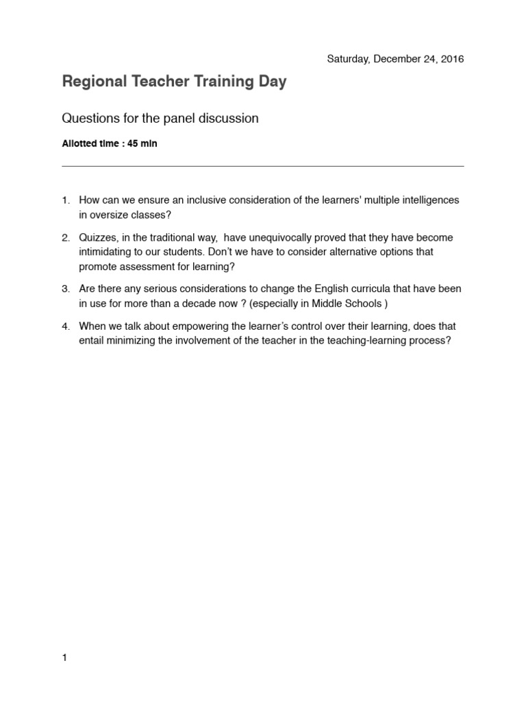 Questions For The Panel Discussion | PDF