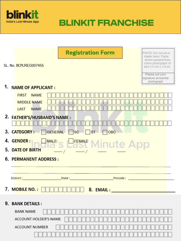 Blinkit Registration Form | PDF | Personal Identification Number | Access Control