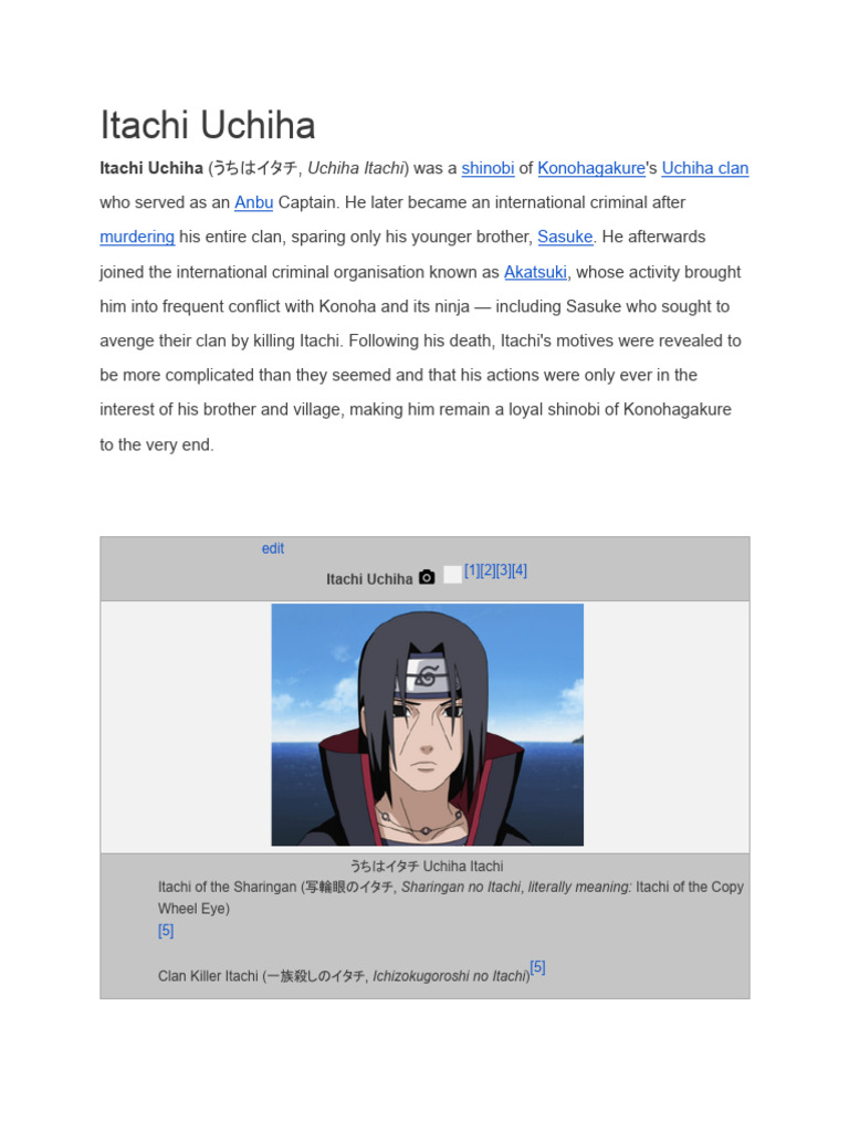 Here's full information on Itachi Uchiha overall character | PDF